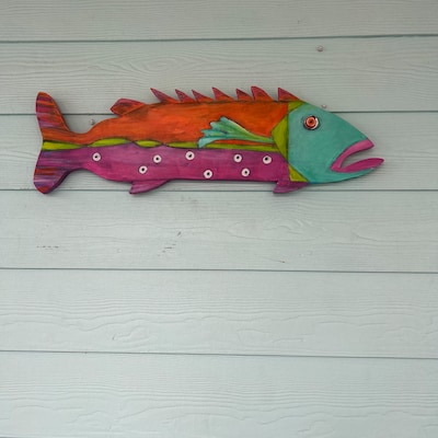 Painted Wooden Fish, Wooden Fish, Painted Fish, Fishing, Fish Wall ...