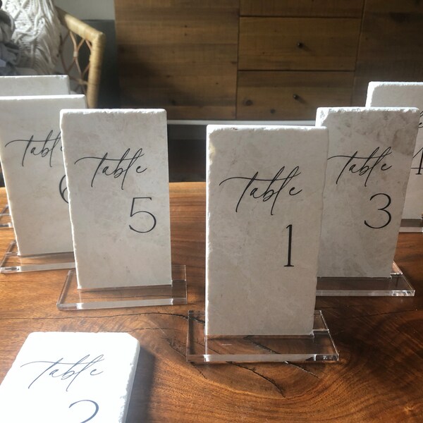 Daylight Marble Table Numbers | Wedding Signs | Event Signs | Custom ...