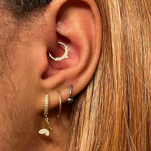 Gold/silver Diamond Rook Piercing Curved Barbell Cubic | Etsy