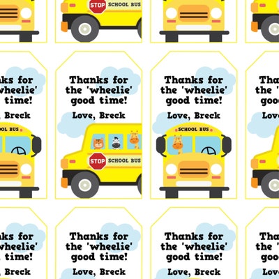 Wheels on the Bus Gift Tags/ Wheels on the Bus Gift Labels/ Wheels on ...