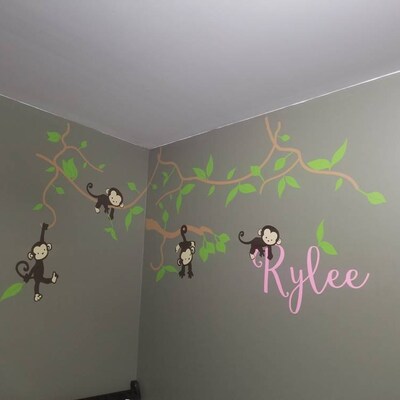 Monkey Personalized Name LARGE MONKEY Vine Mural Wall Decal, Monkeying ...