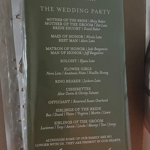 Printed Green Wedding Programs White Ink, Wedding Ceremony Program ...