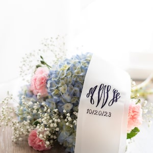Custom Monogrammed Bouquet Ribbon 3 Wide Grosgrain, Bridal Bouquet ...