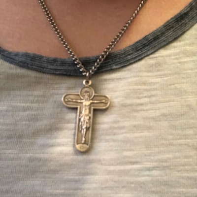 Scapular Chain Necklace With Sterling Silver Miraculous Medal Crucifix ...