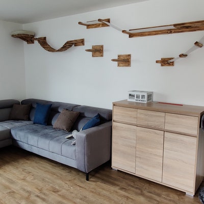 Large Wall Mounted Cat Perch Bed Platform Solid Wood Cat Sleeper Shelf ...