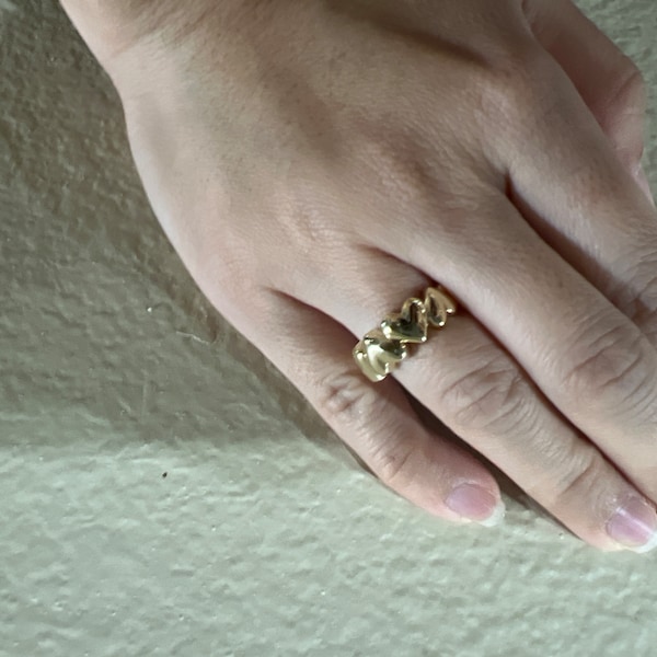 14K Gold Heart Ring, Puffy Heart Love Ring, Multi Heart Band Ring, Small Promise Ring, Dainty ...