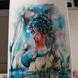 Beautiful Black MERMAID Art Print, African American Mermaid, Night Sky ...