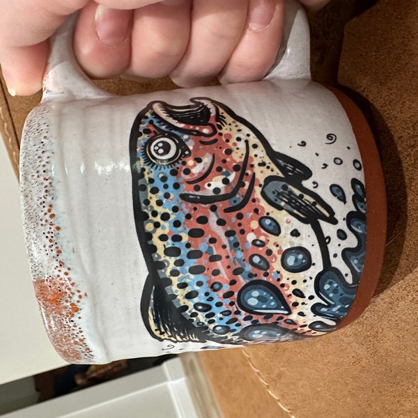 Rainbow Trout Mug With Blue and Orange Lip Drip - Etsy