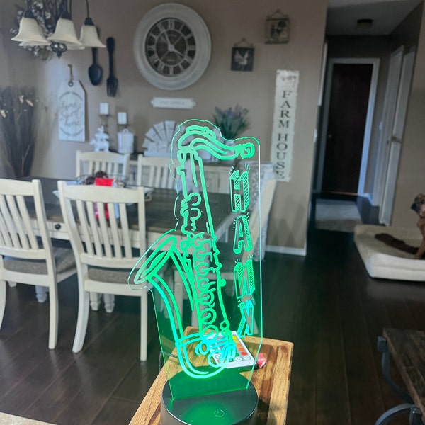 Saxophone Night Light, Personalized Free, LED Night Lamp, With Remote ...