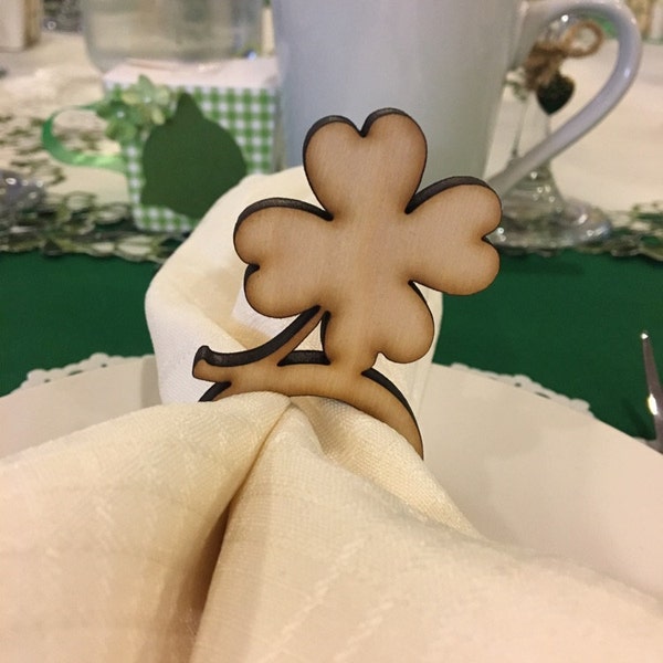 Shamrock Wood Napkin Rings, St. Patricks's Day, Laser Cut Set of 4, 6 ...