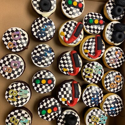 Black & White Checkerboard Birthday Edible 2D Fondant Birthday Cake ...