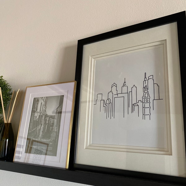 Philadelphia Skyline Drawing Art Print: Pennsylvania Minimalist Line ...
