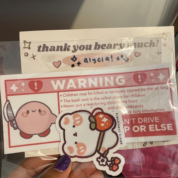 Cute Knife Pastel Warning Sticker | Pink Kawaii Decal, Airbag Label ...