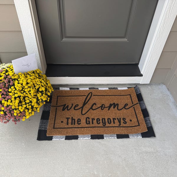 Custom Welcome Mat: Personalized Family Name - Natural Coir Fiber - Etsy