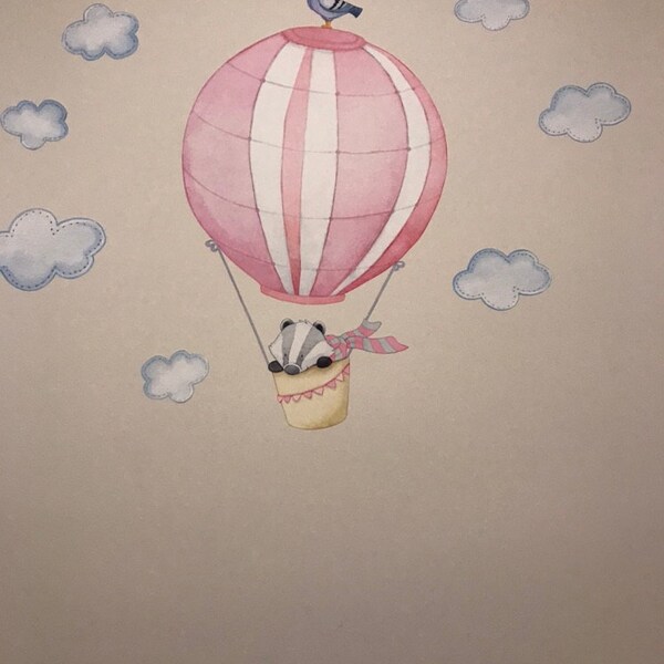 Hot Air Balloon With Badger Wall Decal for Nurseries, Peel and Stick ...