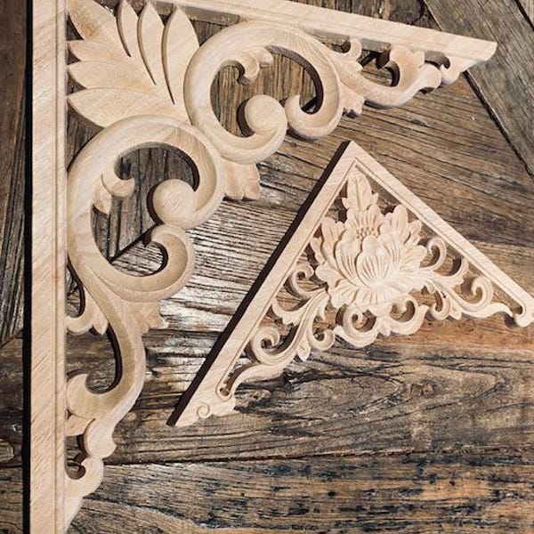 1 Piece Round Rosettes Applique Onlay, Unpainted Wood Carved Applique ...