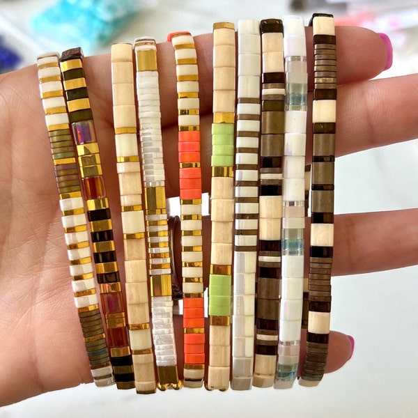 Stackable Beaded Bracelets Glass Tile Bracelets 24k Gold Turquoise ...
