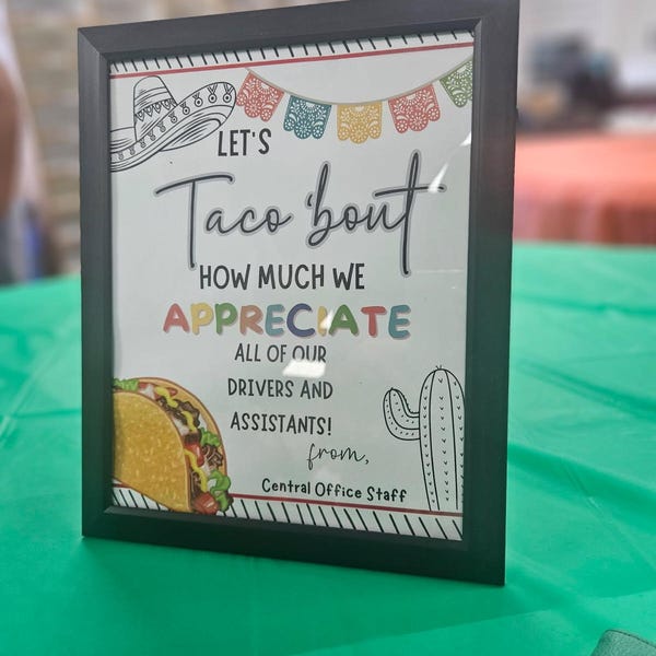 Taco Appreciation Sign, Taco About Teacher Staff Appreciation Sign ...