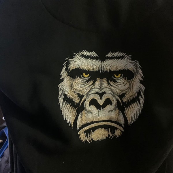 Gorilla Face Embroidery Design - Realistic Wild Animal for Dark Fabric ...