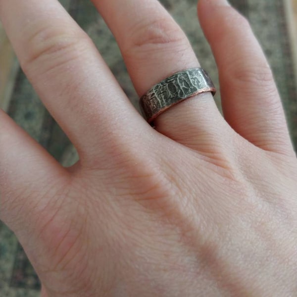 Hammered Copper Infused Ring Men's Textured Wide Rustic Vintage ...