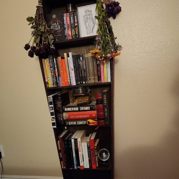 52 Inch Coffin Bookshelf, Goth, Spooky, Home Decor, Bookcase, Mystic ...