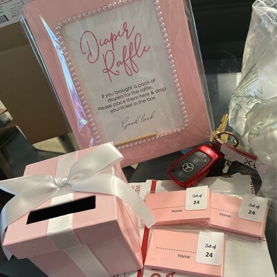 Diaper Raffle Game Kit 5 X 7 Frame and Mini Card Box in Baby Pink ...