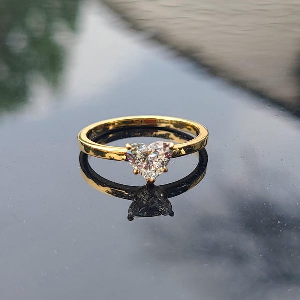 Emerald Gemstone and Pear Diamond Toi Et Moi Ring / Bezel Set Two Stone ...