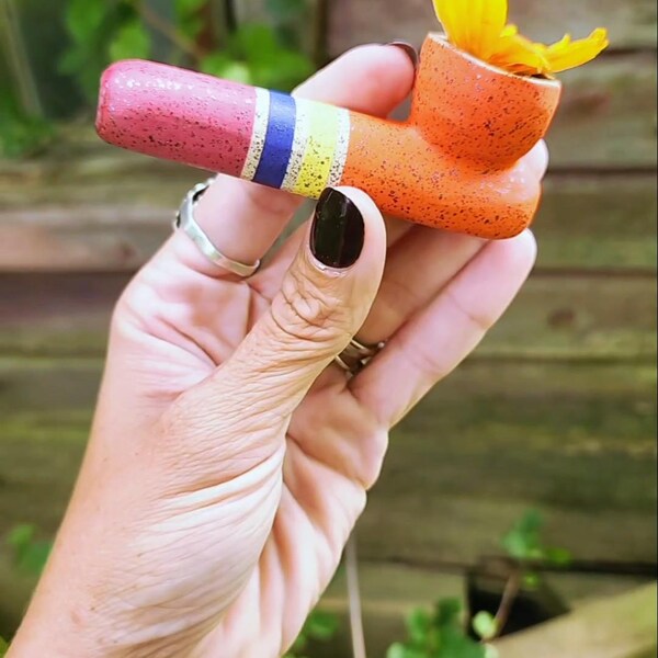 Small Pottery Smoking Pipe - Blue Checkered Textures - Handmade Clay ...