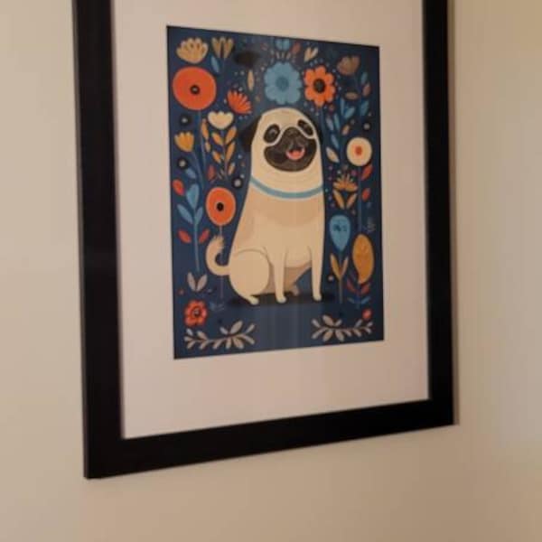 Pug Gift, Pug Art, Pug Print, Pug Wall Decor, Cute Pug Dog Art Print ...