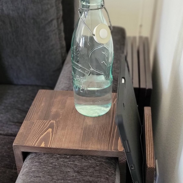 Sofa Arm Rest Table With Magazine Stand, Modern Wood Armrest Table ...
