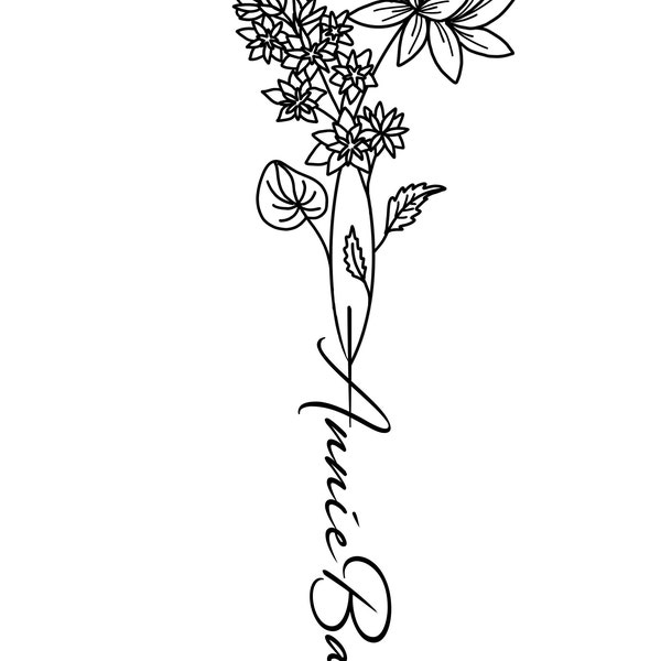 Custom Name Extended Stem Birth Flower | Birth Flower Gift | Tattoo ...