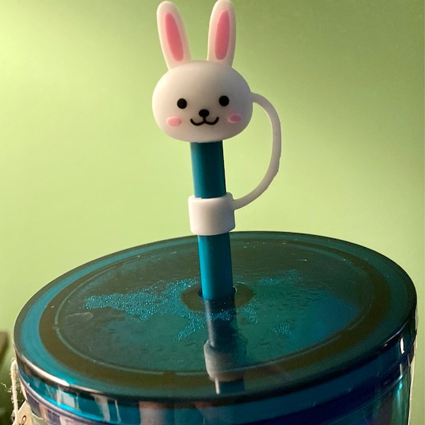 Silicone Straw Cover Topper Cap Cute Animal Reusable Straw, Silicone ...
