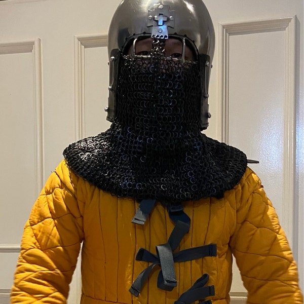 14GA Medieval Bascinet Helmet Medieval Nosal Helmet W Inside Grilled ...