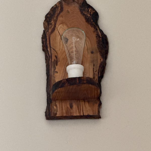 Handcrafted Custom Made Wooden Real Wood Piece Rustic Bulb, Wall Sconce ...