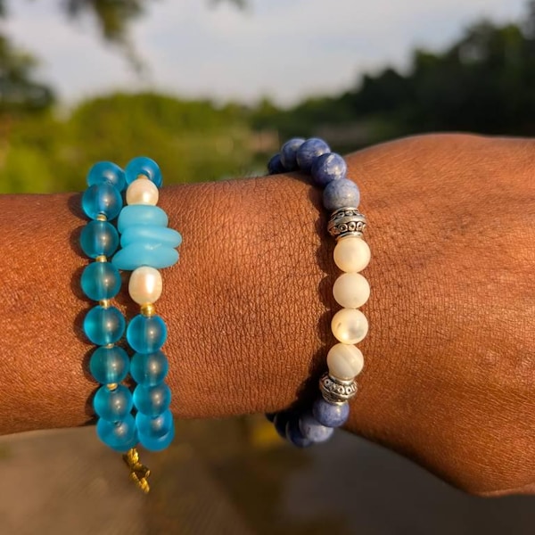 2pc Summer Style Bracelets, Beach Bracelets, Sea Glass Jewelry, Coastal ...