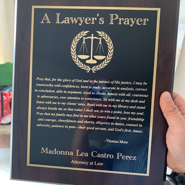 10.5 X 13" Customizable Lawyer's Prayer Plaque - Thank or Congratulate ...