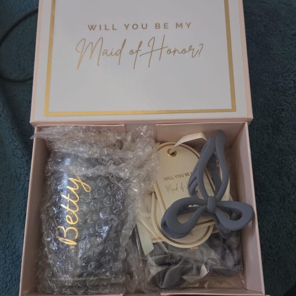 Bridesmaid Proposal Box: Personalized Glass, Hair Accessories Gift Set ...