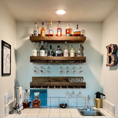 Wood Wine Rack the Ryan Wall Mounted Shelf & Hanging - Etsy