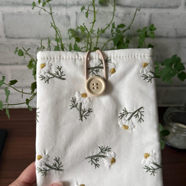 Embroidery Floral Book Sleeve, Padded Book Cover, Book Purse, Book ...