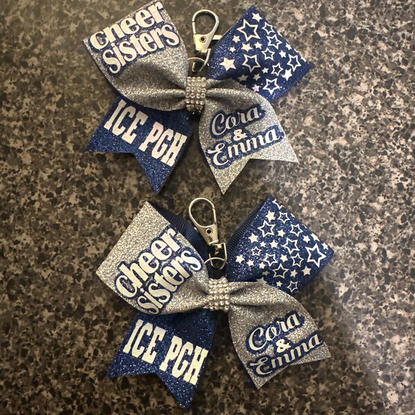 Set of 2 Personalized Cheer Bow Keychain Set: Glitter Ribbon, Custom ...