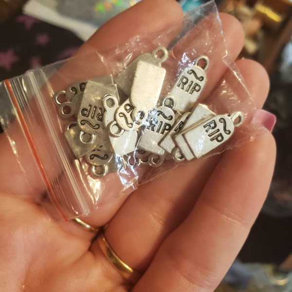 4, 20 or 50 BULK Silver RIP Tombstone Charms, Halloween Charm ...