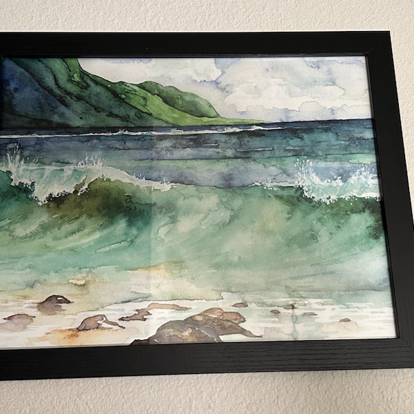 Watercolor Hawaii Painting - Print Titled, "green Waves", Tropical ...