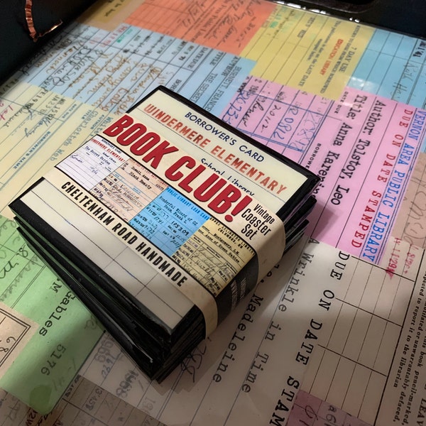 Book Lovers Coaster Set Library Due Date Card Wood Coasters Gifts for ...