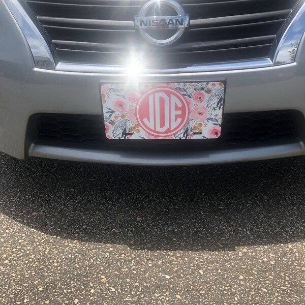 Pink Flower Monogram License Plate - Personalized Car Tag - Monogram ...