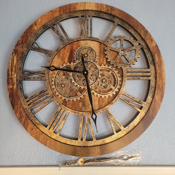 Wall Clock 24 Inches With Real Moving Gears Vintage Brown - Etsy