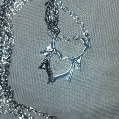 Bat Wing Heart Necklace Goth Gift, Couple Necklace, Adjustable, Emo ...