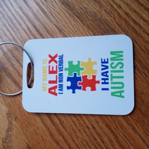 Autism Bag Tag, Autism Alert Tag, Personalized Bag Tag, Autism Hang Tag ...