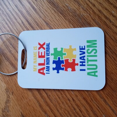 Autism Bag Tag, Autism Alert Tag, Personalized Bag Tag, Autism Hang Tag ...