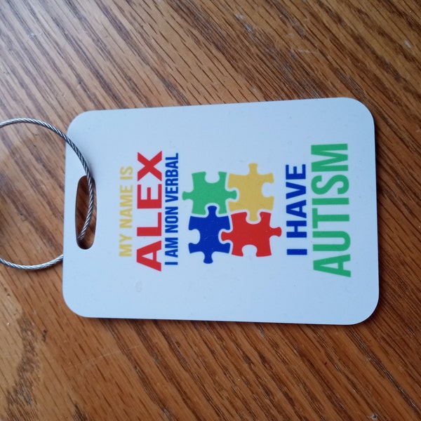 Autism Bag Tag, Autism Alert Tag, Personalized Bag Tag, Autism Hang Tag ...