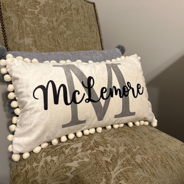Velvet Pom Pom Personalized Words Pillow, Name Pillow, Customized ...